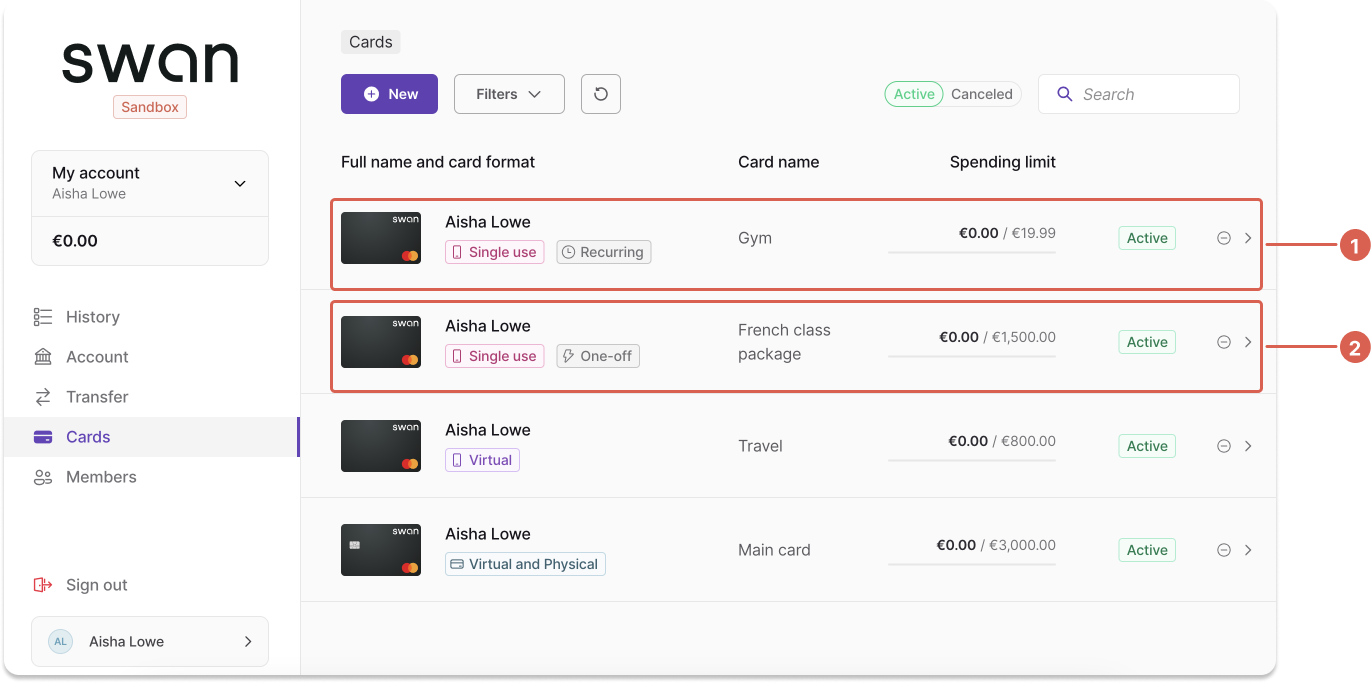 Virtual cards – SWAN Support